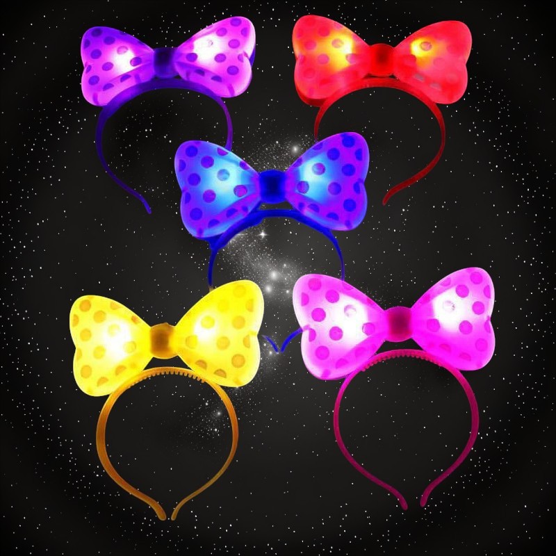 ASSORTED COLOR LED FLASHING BOW PLASTIC HEADBAND | Gloworks