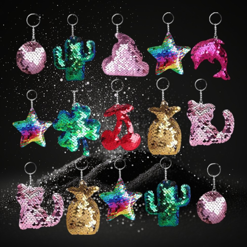 ASSORTED SHAPE SEQUIN FLIP KEYCHAIN | Gloworks
