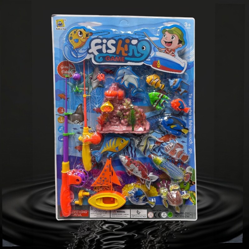 LARGE CARDED FISHING PLAYSET WITH POLES AND OCEAN ACCESSORIES | Gloworks