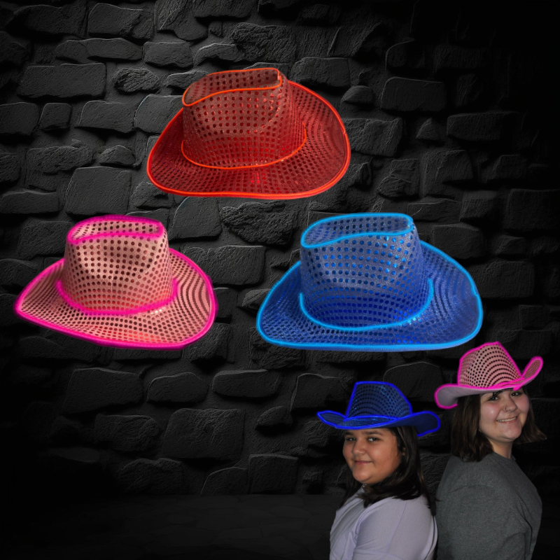 ASSORTED COLOR COWBOY HAT WITH EL WIRE BRIM | Gloworks