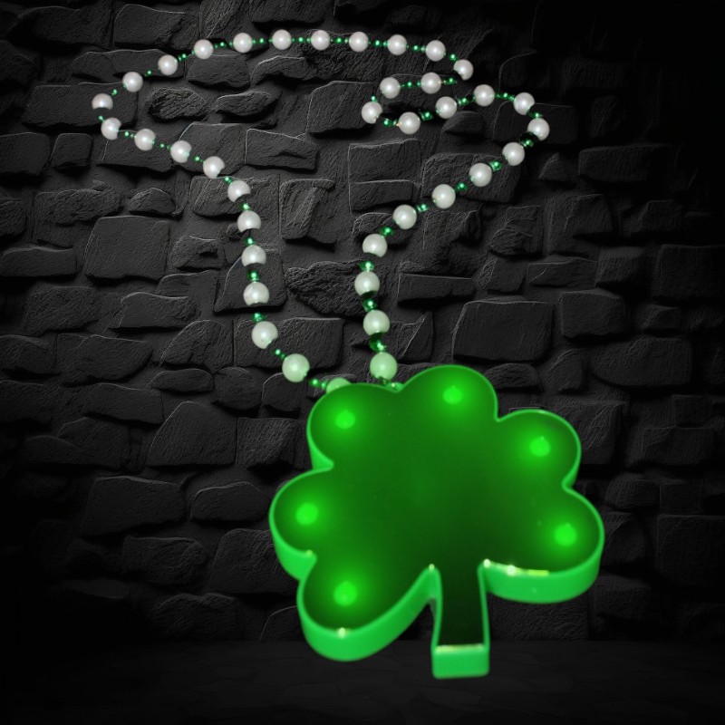 BEADED NECKLACE WITH LARGE LED FLASHING CLOVER CHARM | Gloworks
